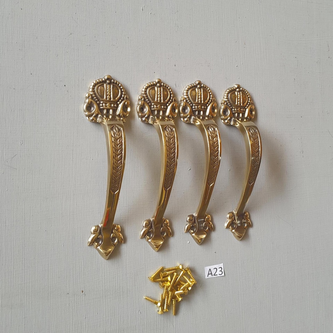 4 Vintage Style Heavy Cast Brass Victorian Design Crown Pull Handles in ...