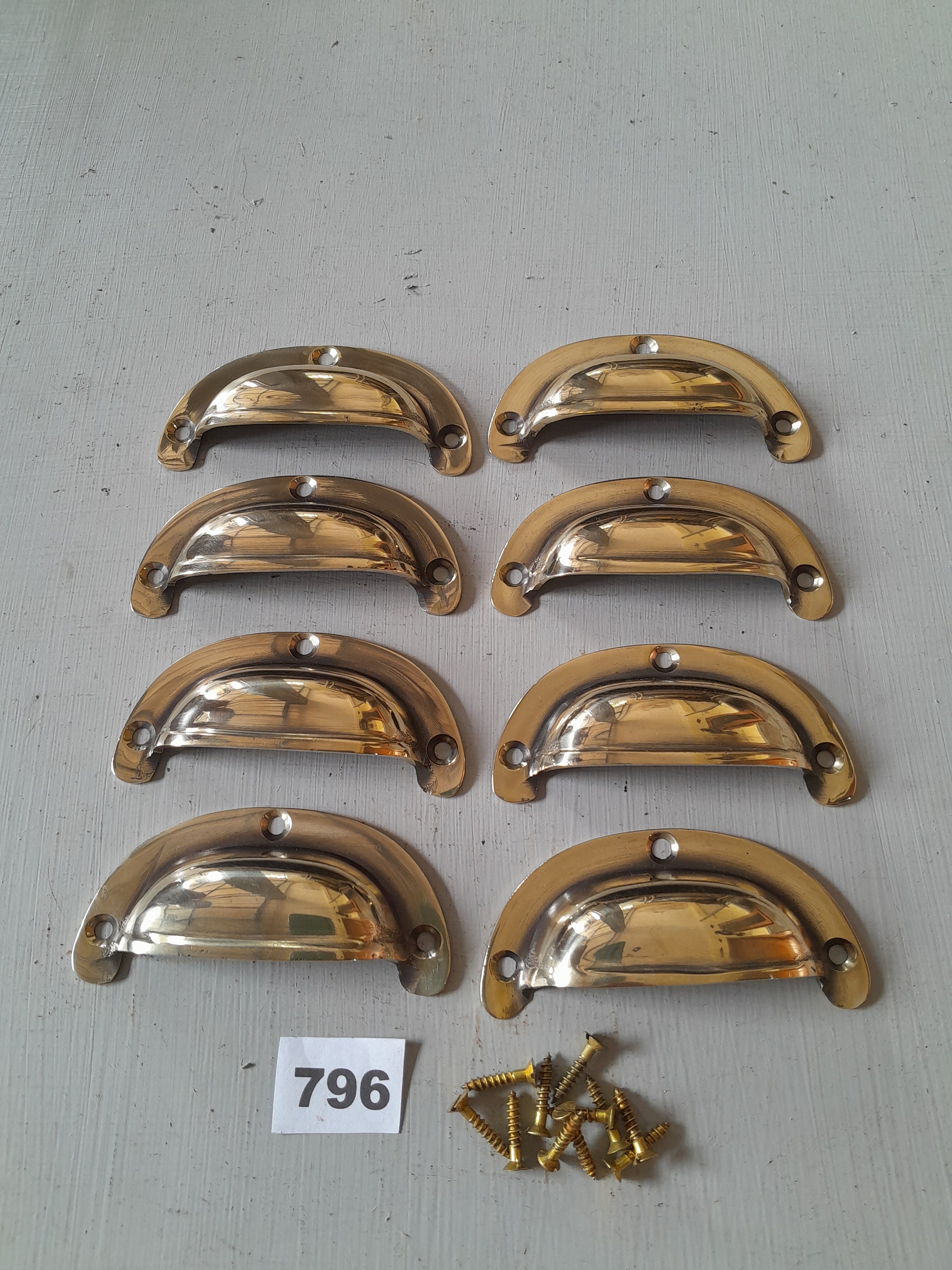 8 Vintage Style Small Solid Brass D Cup Draw Pull Handles NOT Lacquered ...