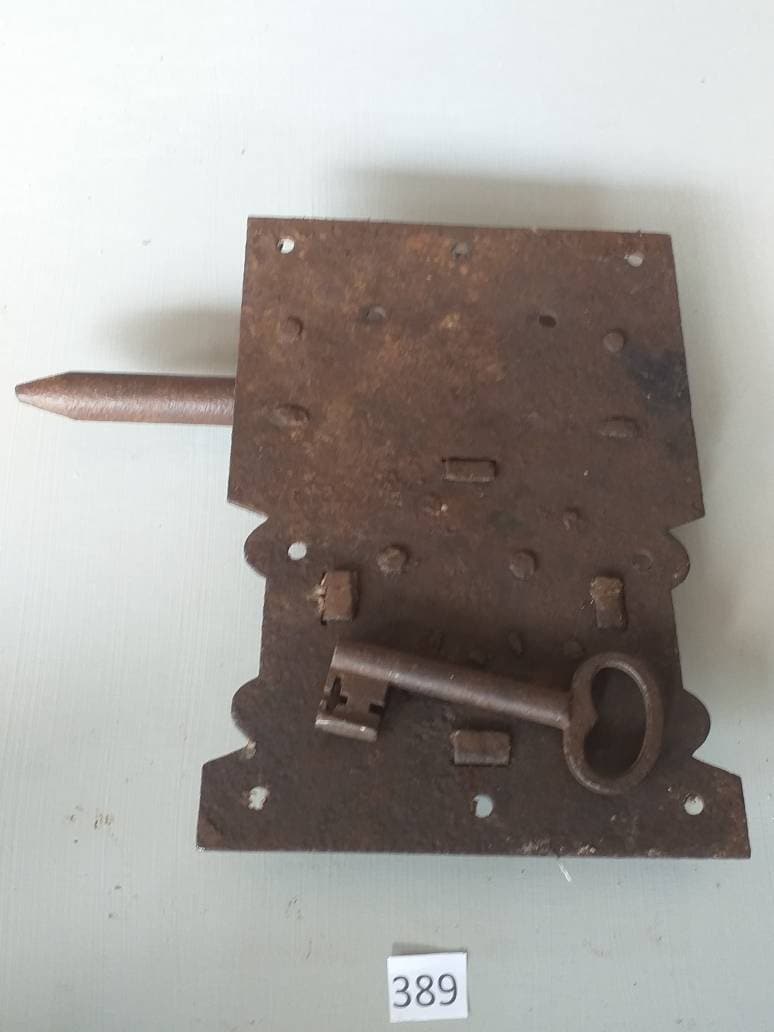 2 Vintage Large Iron Door Locks With Sliding Locking Bolts 1 Right Hand ...