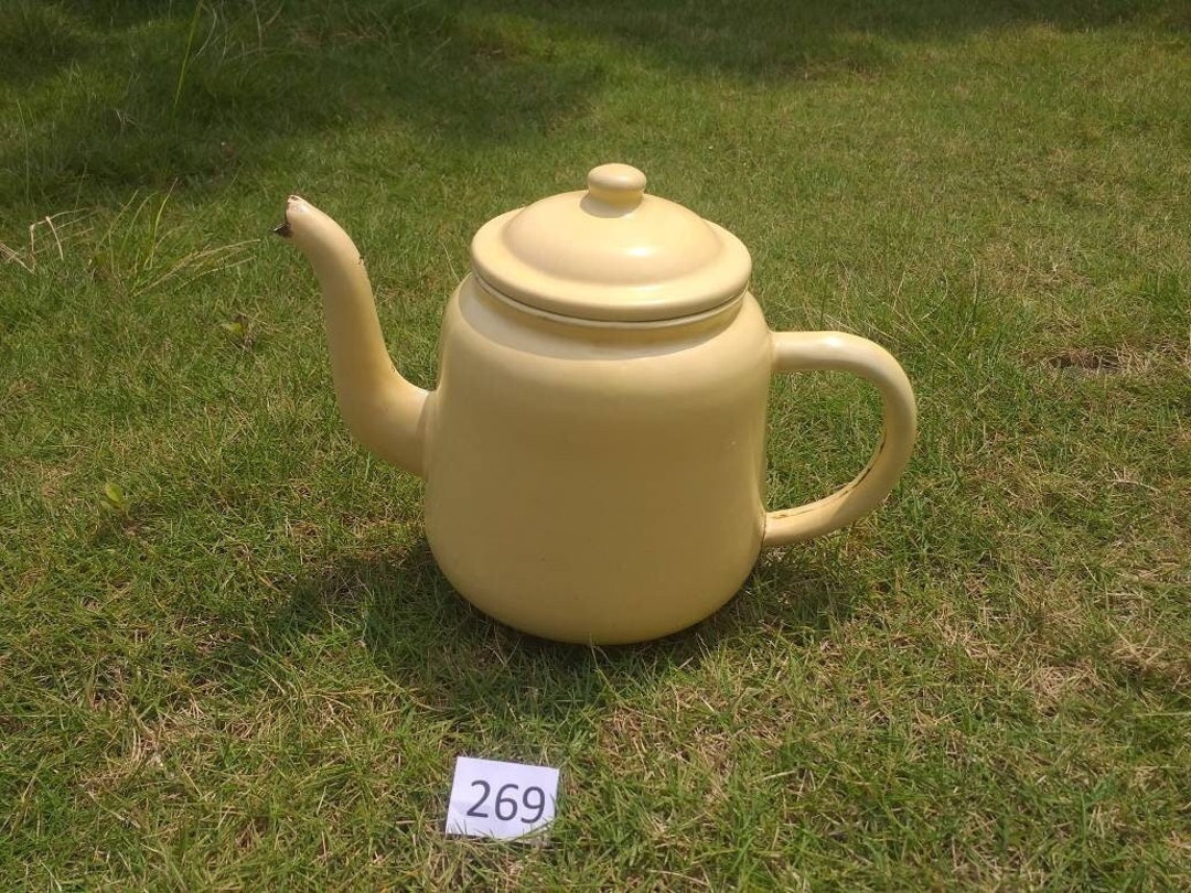 Vintage Bright Yellow Enamelware Teapot Graniteware Enamel Teapot 1950s ...