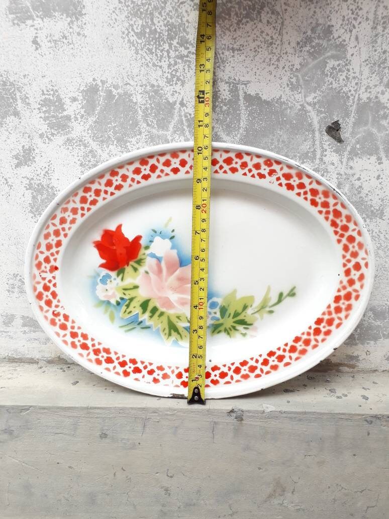 3 Matching Vintage Oval Enamel Plates Vintage Enamelware Plates - Etsy