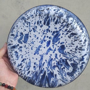 Vintage Blue Splatter Enamel Tray Blue Swirl Pie Dish Baking Tray - Etsy