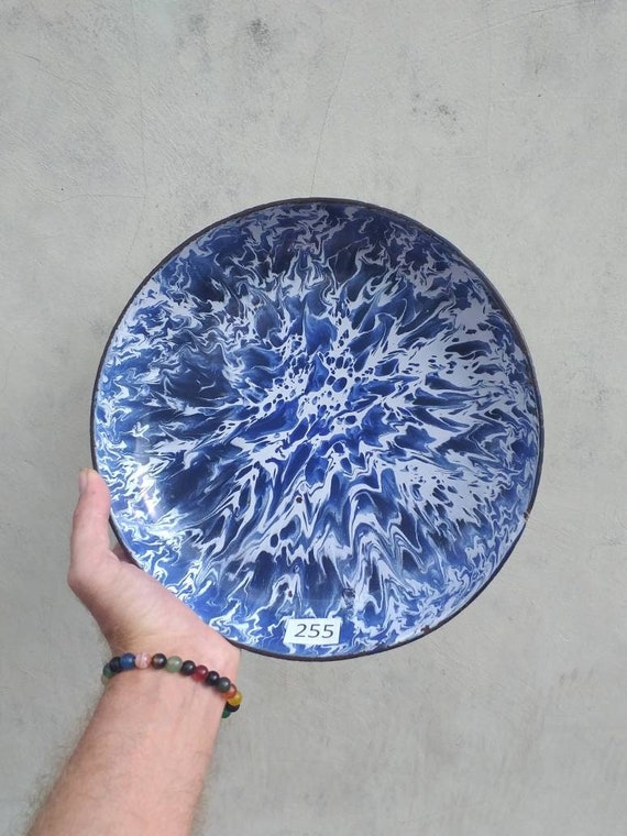 Vintage Blue Splatter Enamel Tray Blue Swirl Pie Dish Baking - Etsy