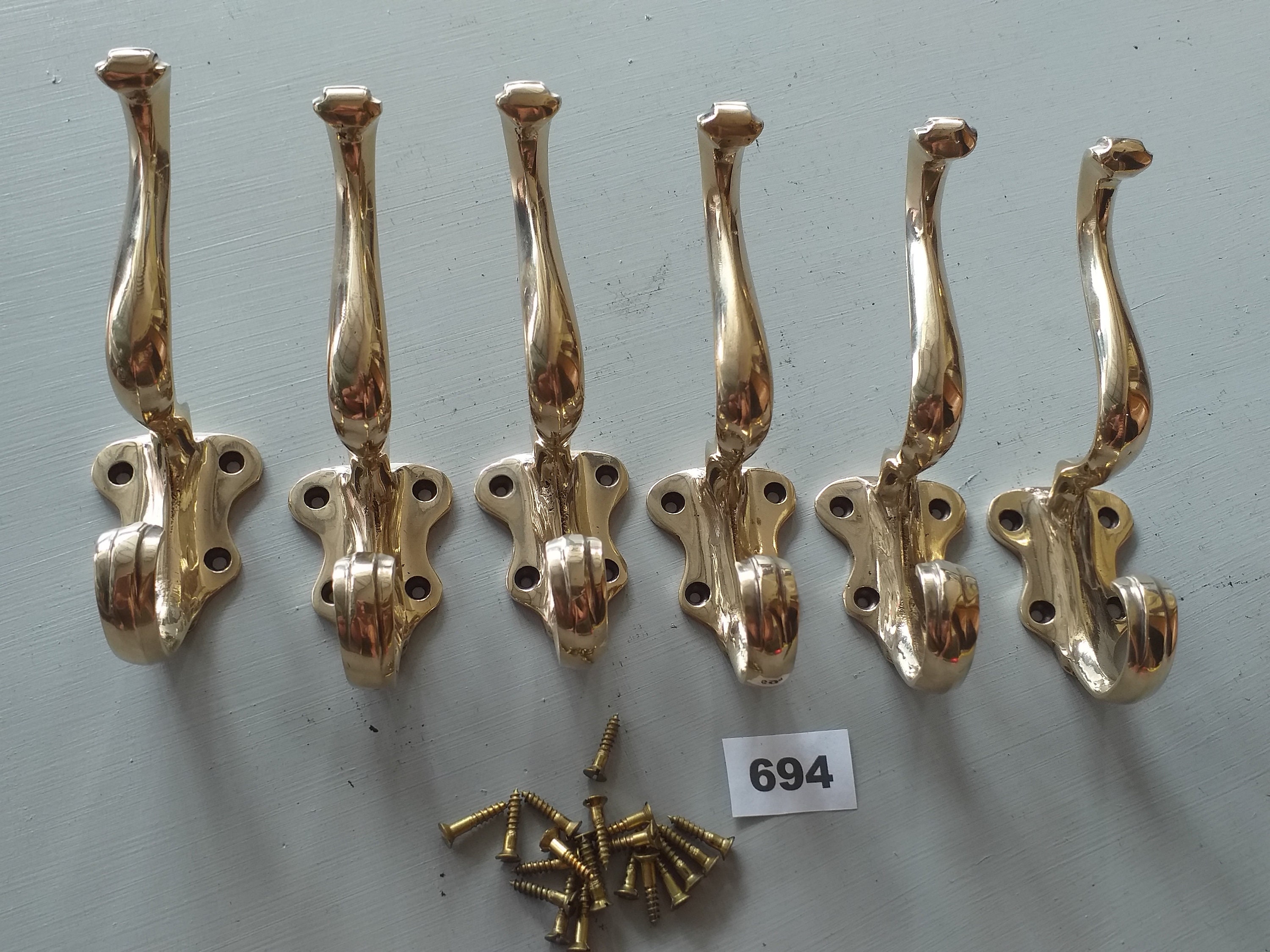 6 Stylish Art Nouveau Vintage Style Solid Brass Coat Hooks NOT - Etsy