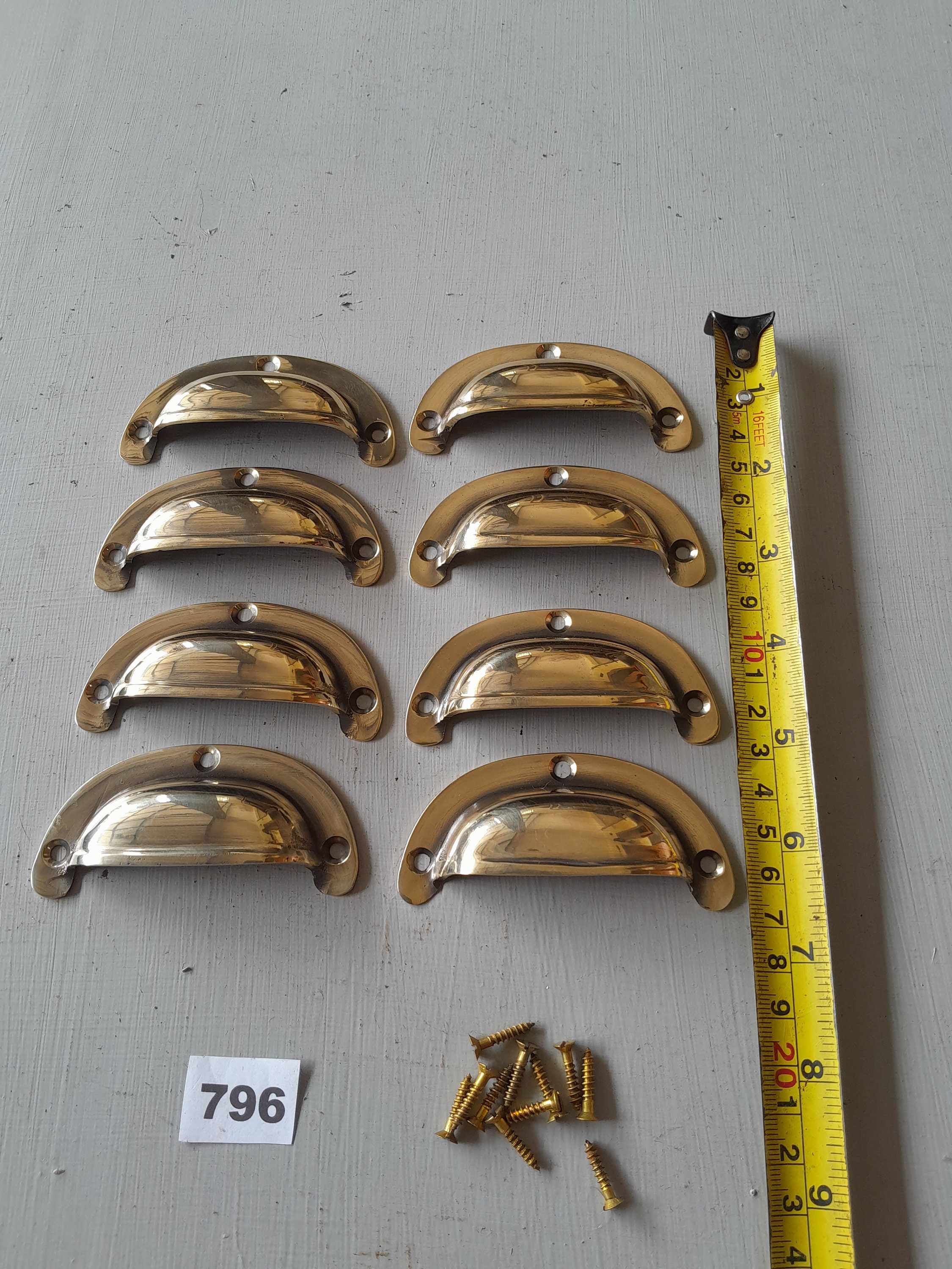 8 Vintage Style Small Solid Brass D Cup Draw Pull Handles NOT Lacquered ...