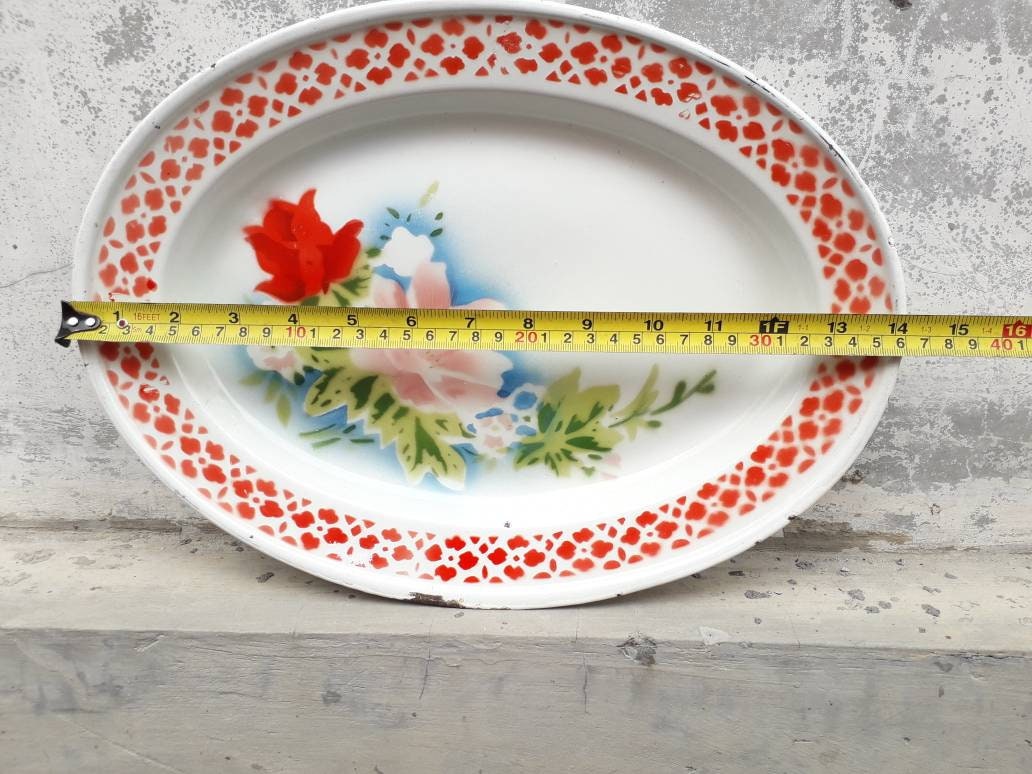 3 Matching Vintage Oval Enamel Plates Vintage Enamelware Plates - Etsy