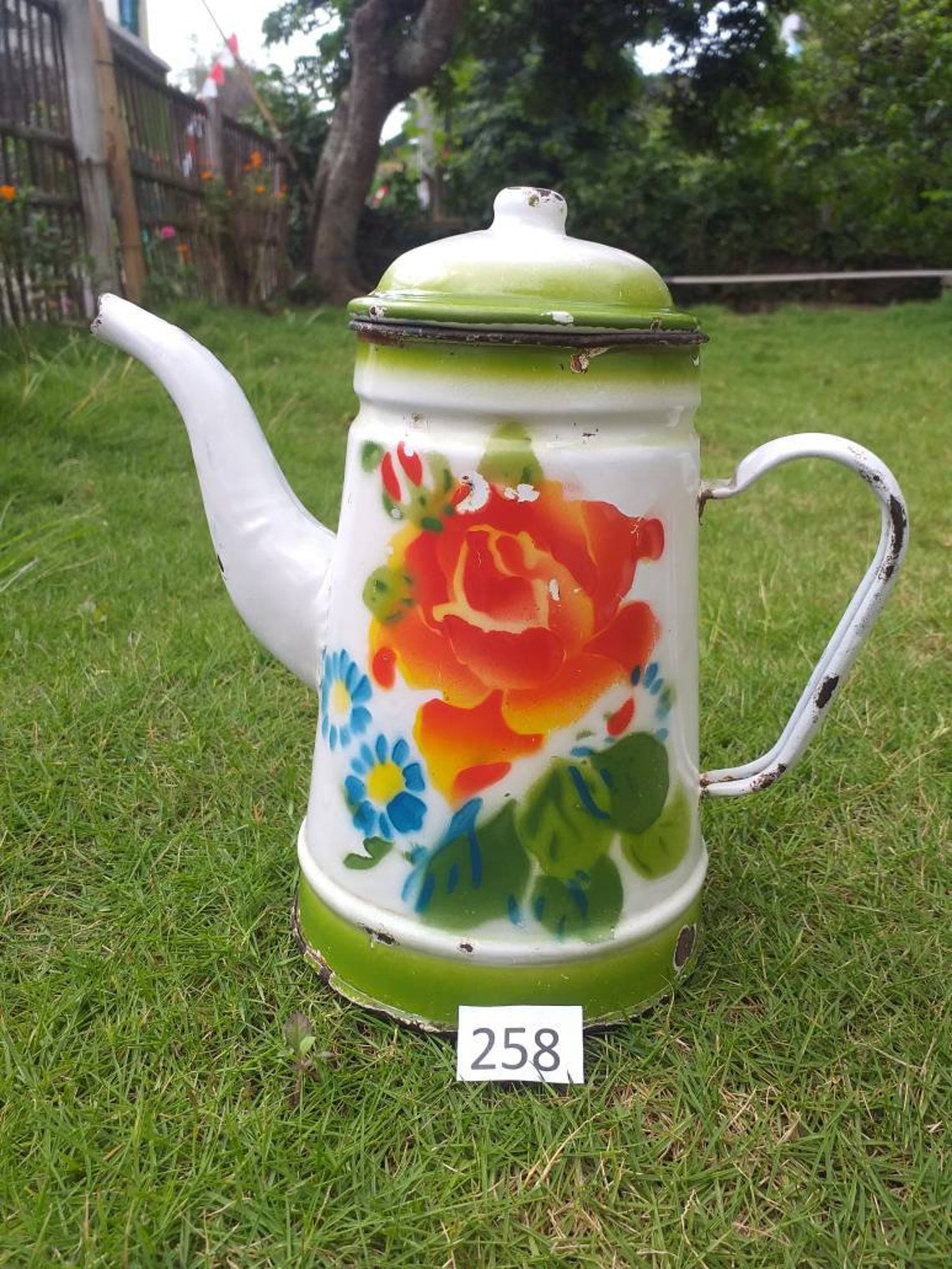 Vintage Enamelware Coffee Pot With Floral Design 1950s - Etsy