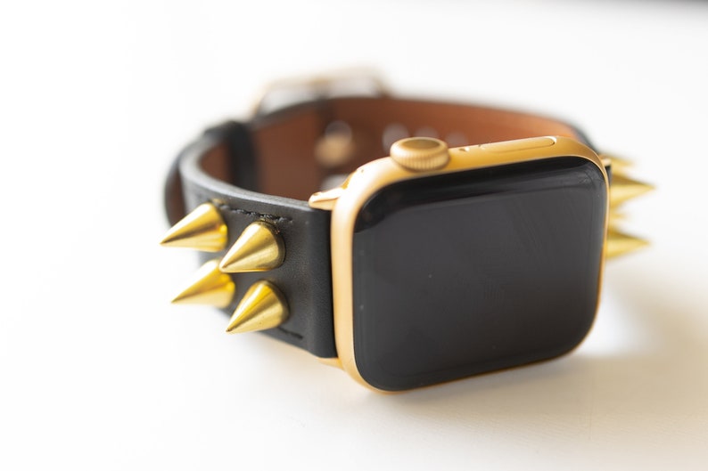 SPIKES Black Leather Apple Watch Band Spiked 38MM 40MM 41MM - Etsy