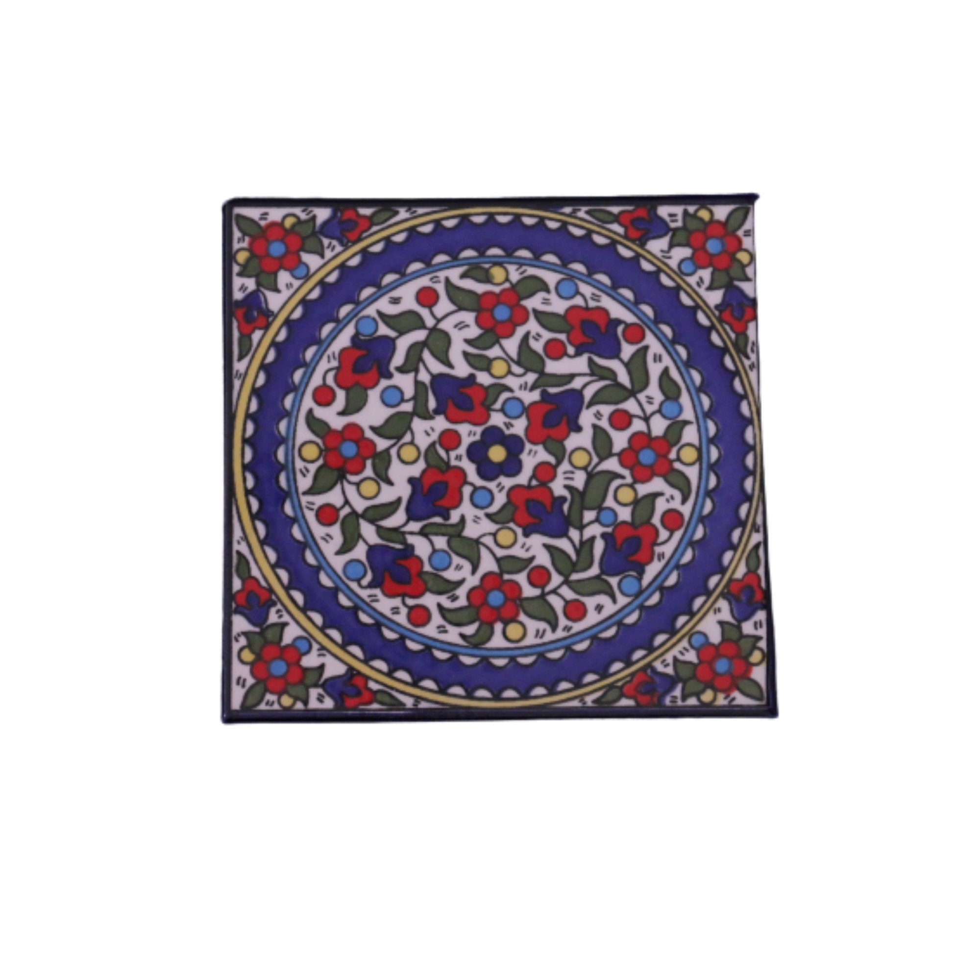 Ceramic Tile Hand Painted Palestinian Floral Rounded/forest - Etsy