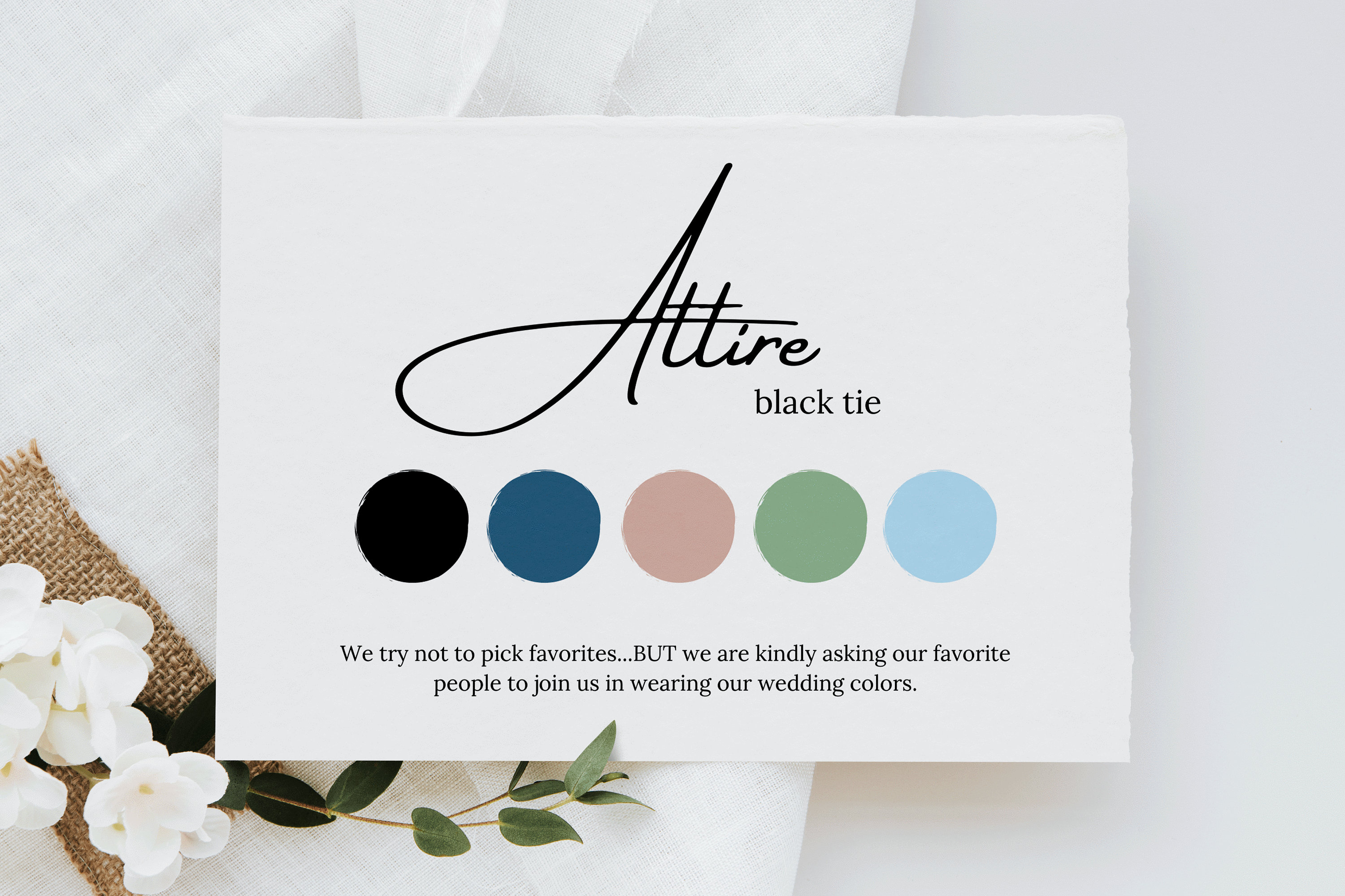 Guest Attire Card, Dress Code Card, Wedding Color Palette, Downloadable ...