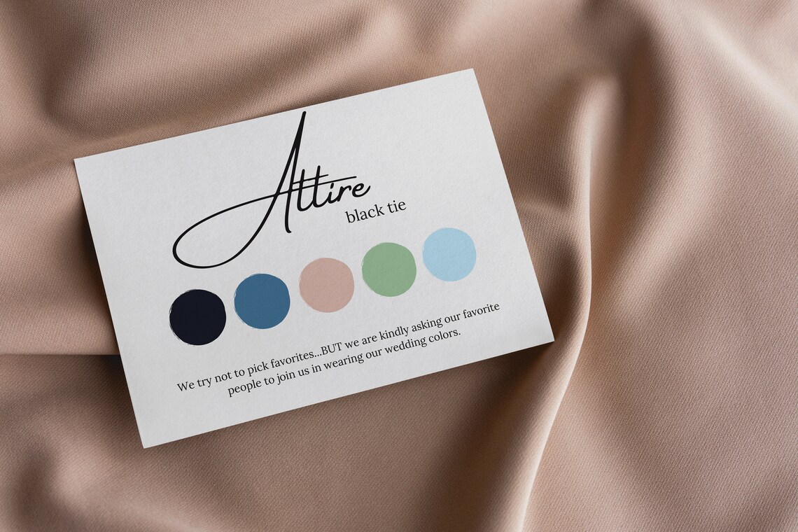 Guest Attire Card, Dress Code Card, Wedding Color Palette, Downloadable ...