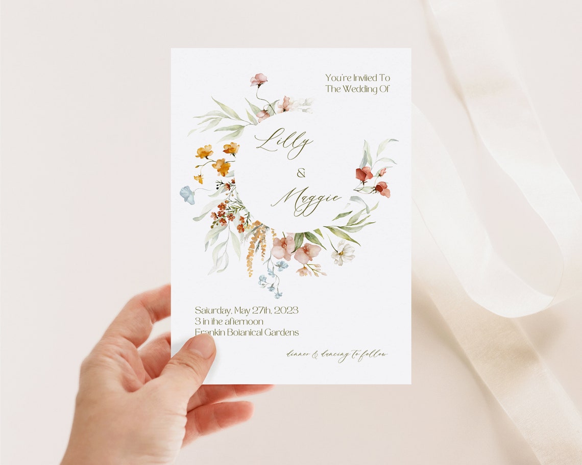 Botanical Wedding Invite Template Floral Wedding Invite - Etsy