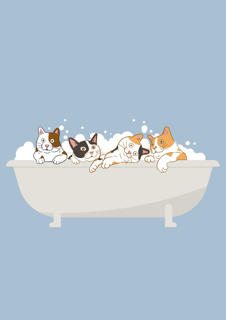 DIGITAL & PRINTABLE Cat Bubble Bath Print A4 Wall Art, Bathroom Decor ...