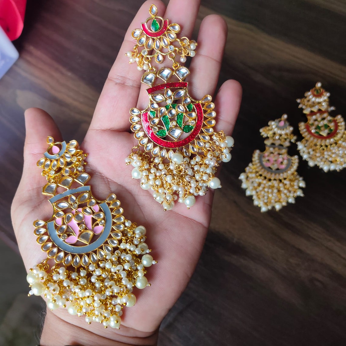 Indian Earrings Chandbali Style Meenakari Long Jhumka - Etsy