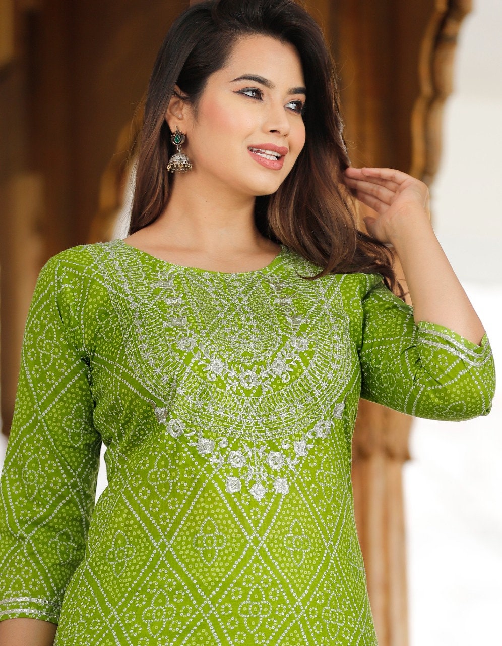 Premium Cotton Bandhej Printed Embroidery Work Long Straight - Etsy