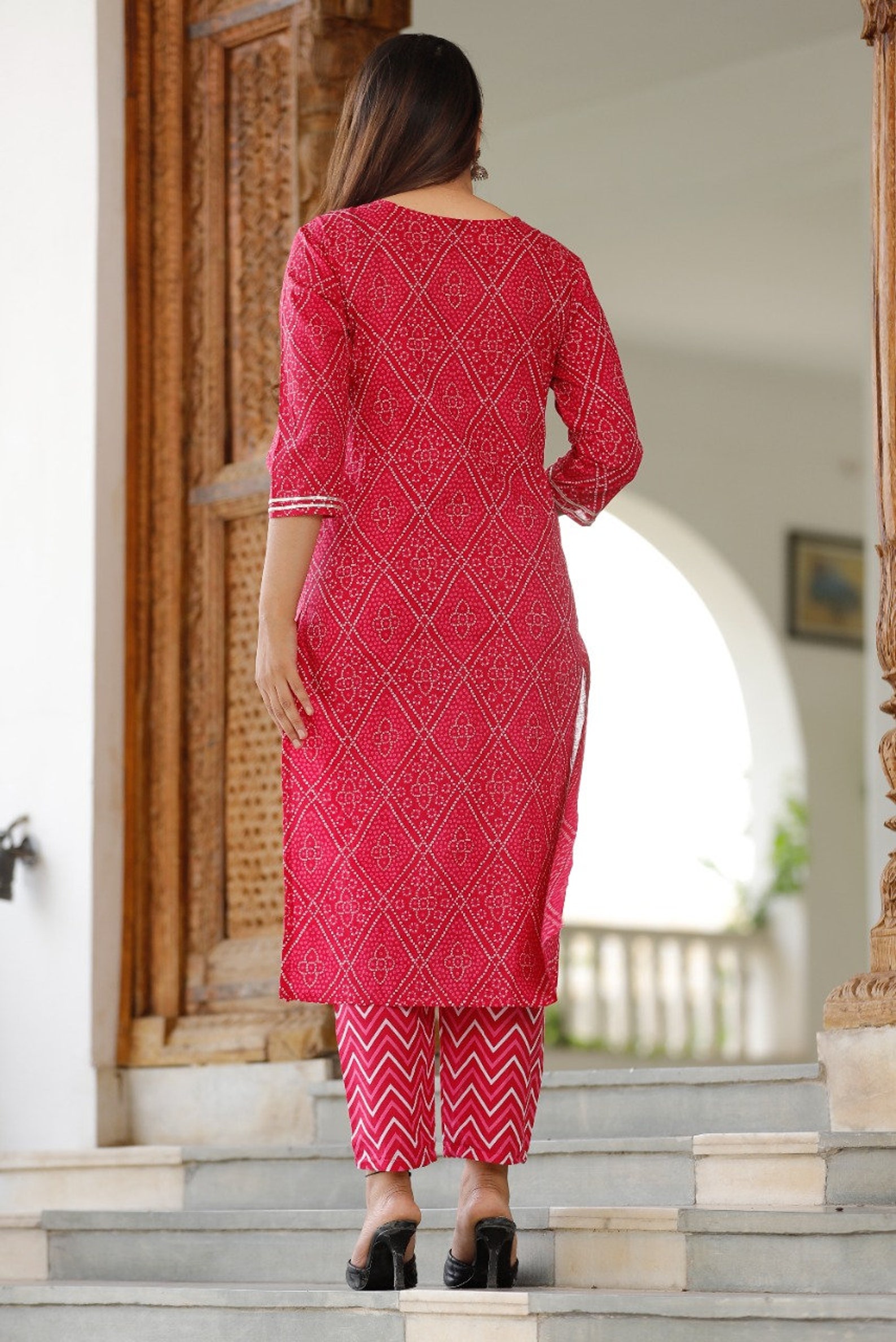 Premium Cotton Bandhej Printed Embroidery Work Long Straight - Etsy