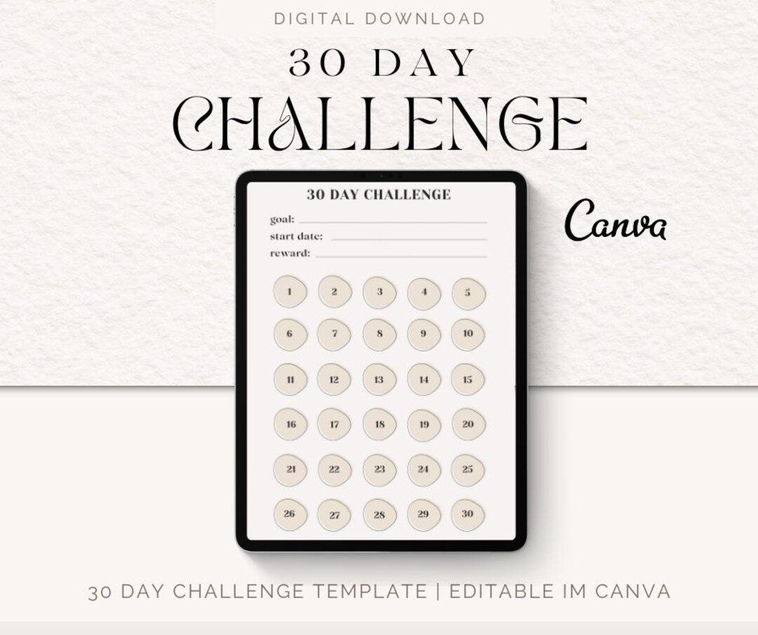 30 Day Challenge Tracker Canva Template Habit Tracker Goal Tracker Goal ...