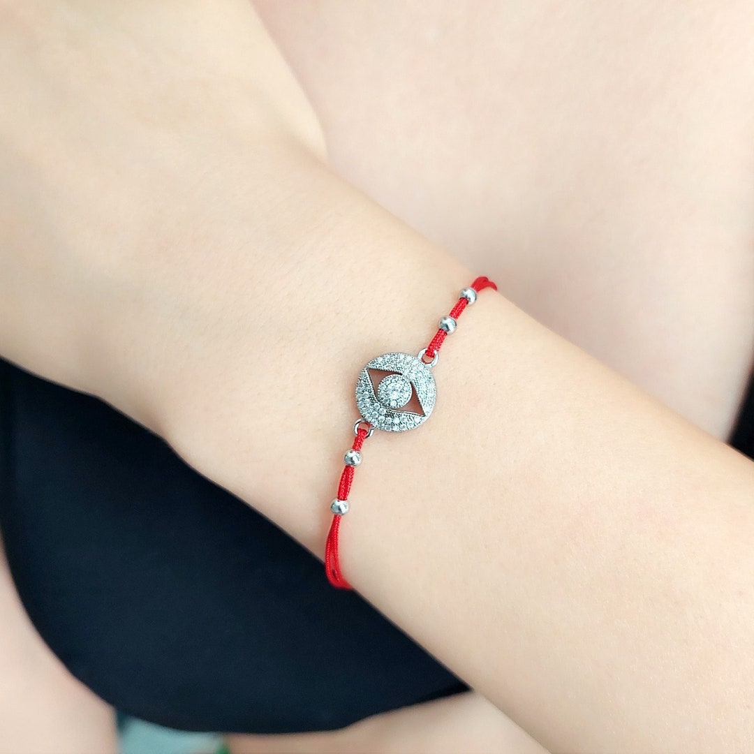 Red Evel Eye Cz Minimalist Silver Bracelet Christmas Idea Gift for Her ...