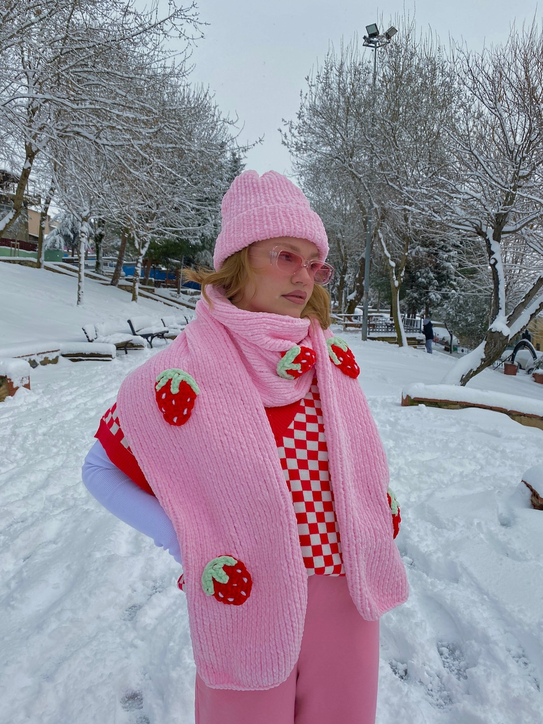 Hat Scarf Set Hat and Scarf Strawberry Scarf Mohair Scarf Christmas ...