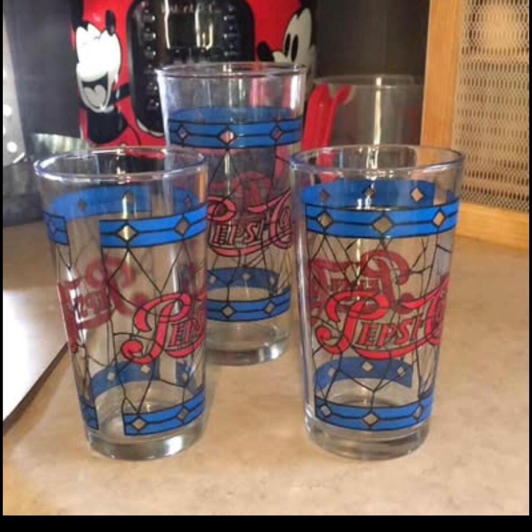 Pepsi Cola Glasses With Stained Glass Design Set of 3 - Etsy