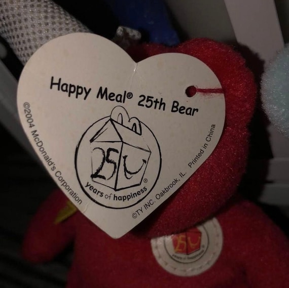 Mcdonald Beanie Babies Happy Meal 25th Bear 2004 Mcdonald Ty 25 Years of Happiness Big Red Shoe Etsy UK