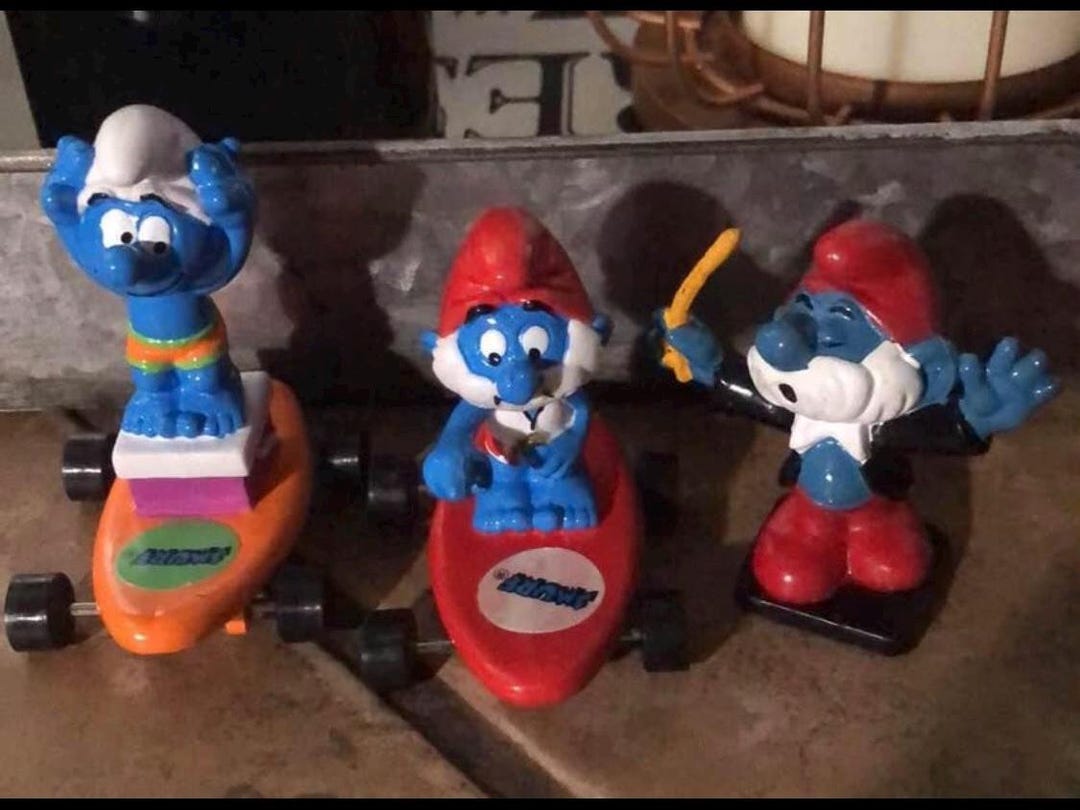 Vintage Minuiature Smurf Toys 1990s Skate Board Surfer Set of 3 - Etsy
