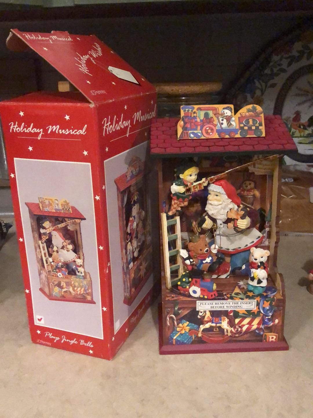 Santa Clause Musical Animated Stage Show Wooden Toy Shop Vintage ...