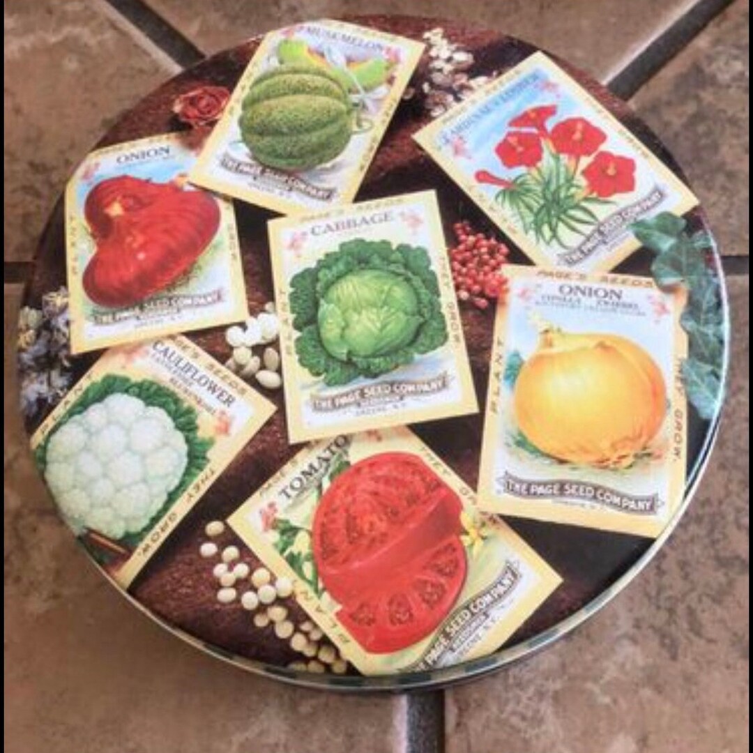 Vintage Tin W/ Reproduction Antique Seed Packets Artwork Print, Seed ...