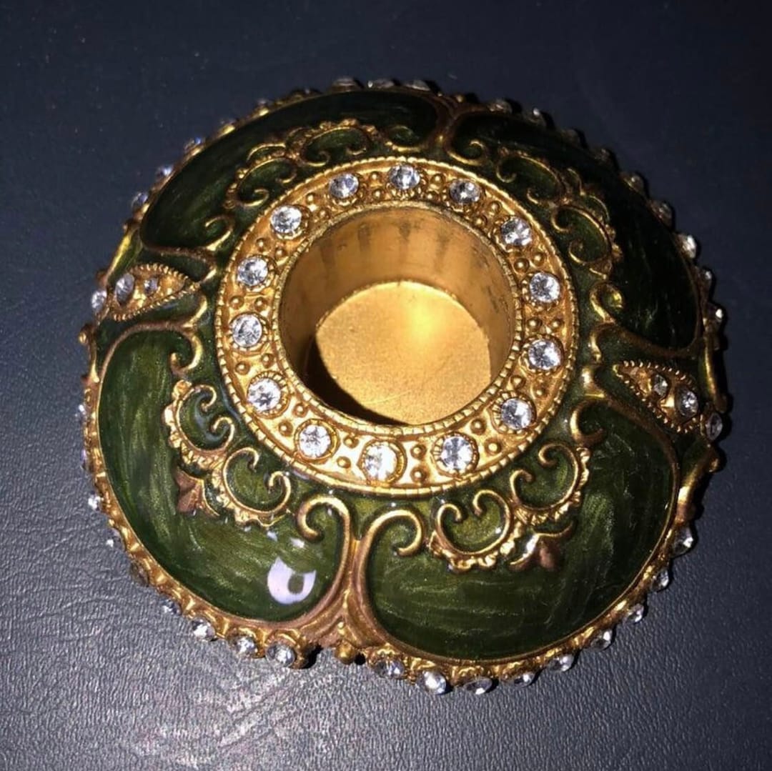 HTF Twos Company Green ENAMEL & CRYSTALS St. Petersburg Candleholders ...