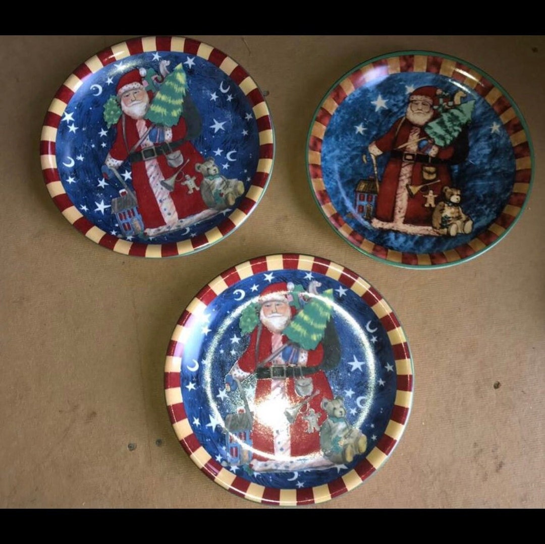 Vintage Santa Plates Set of 3 - Etsy