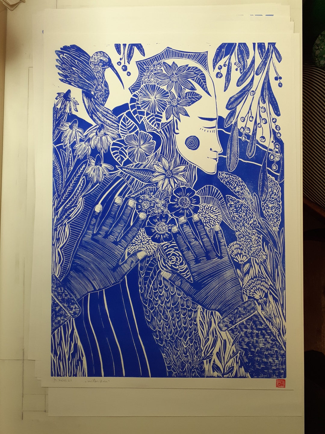 Original Linocut, Limited, in the Middle - Etsy