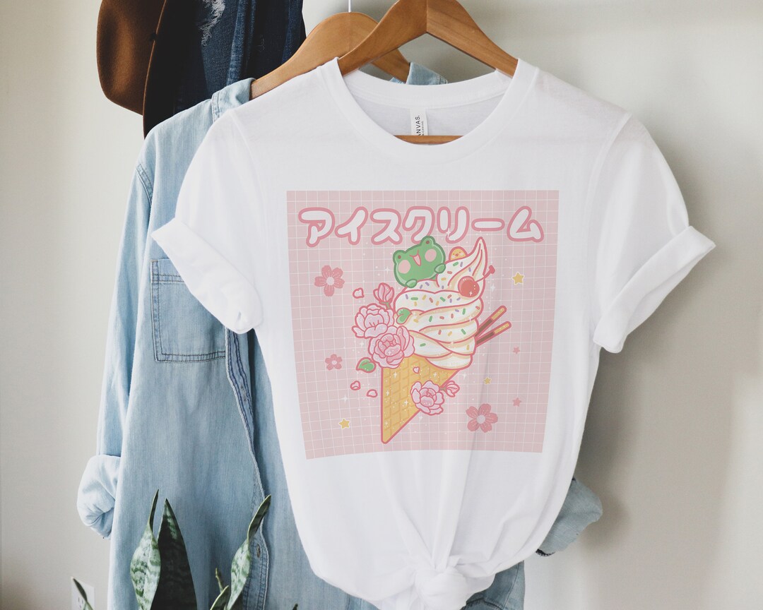 Kawaii Frog and Ice Cream Shirt | Cute Frog Tee | Kawaii Aesthetic Tee ...
