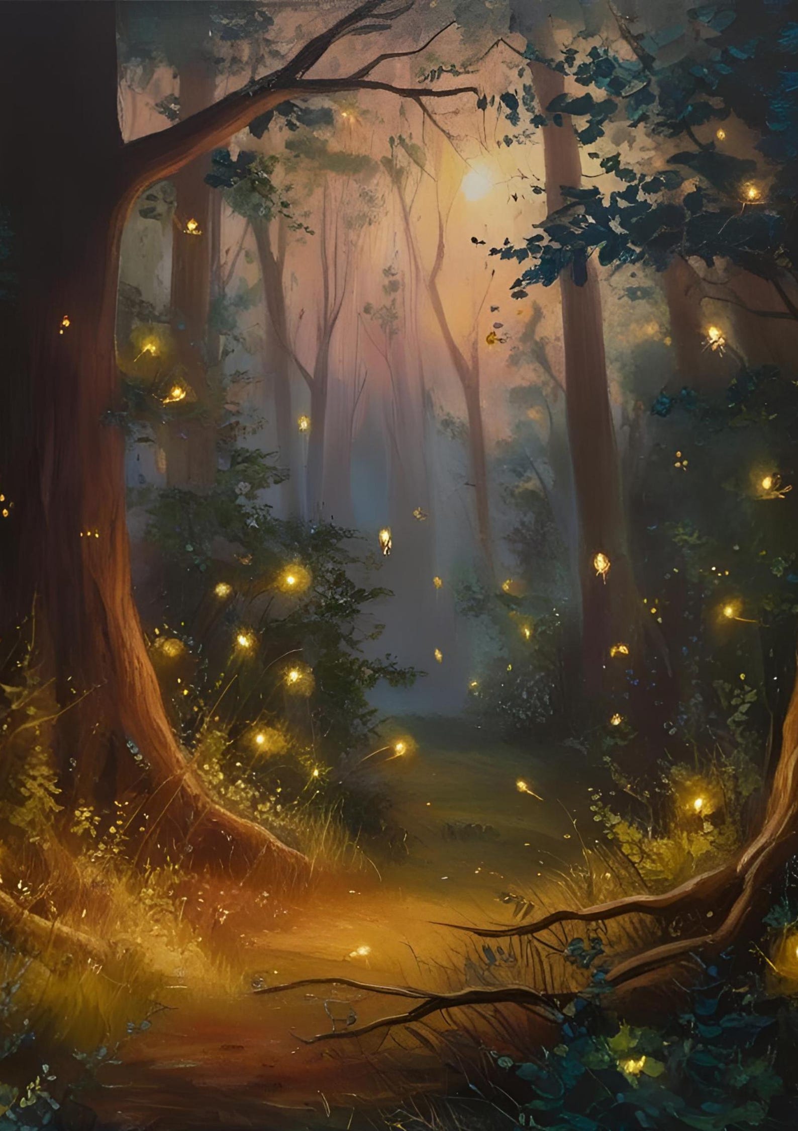 Enchanted Forest Firefly Art Print - Botanical Wall Art, Landscape ...