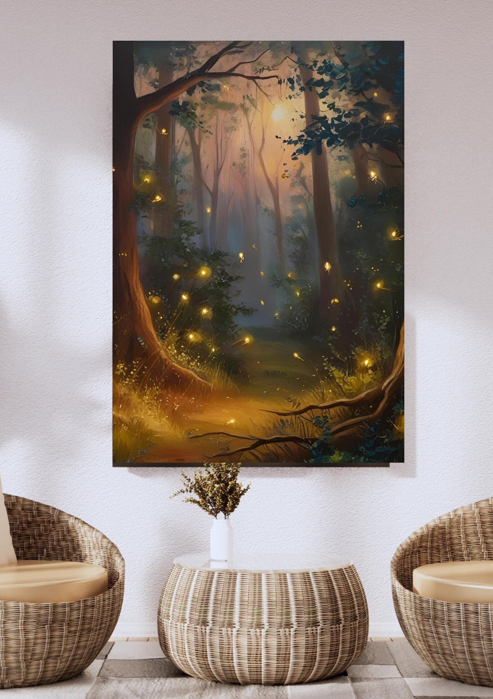 Enchanted Forest Firefly Art Print - Botanical Wall Art, Landscape ...