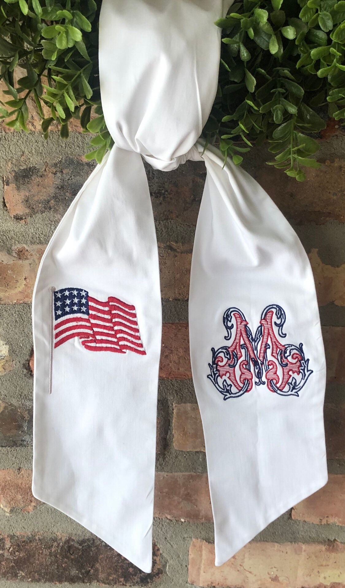 White Wreath Sash With USA Flag Embroidered on One Side and Vintage ...