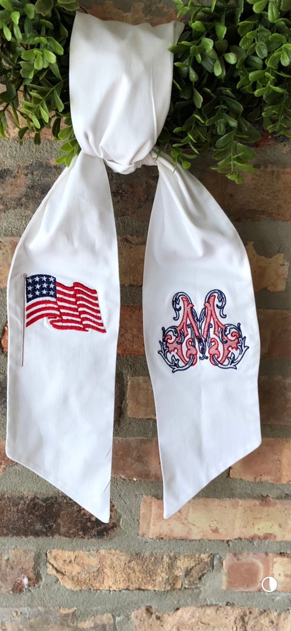 White Wreath Sash With USA Flag Embroidered on One Side and - Etsy