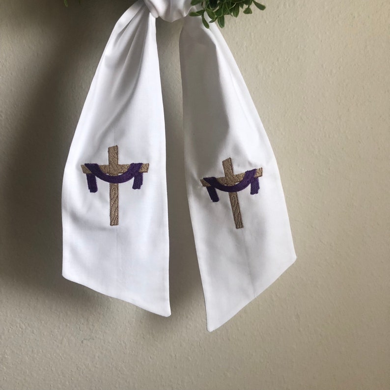 Lenten Wreath Sash: White Cotton With Purple Crosses - Etsy