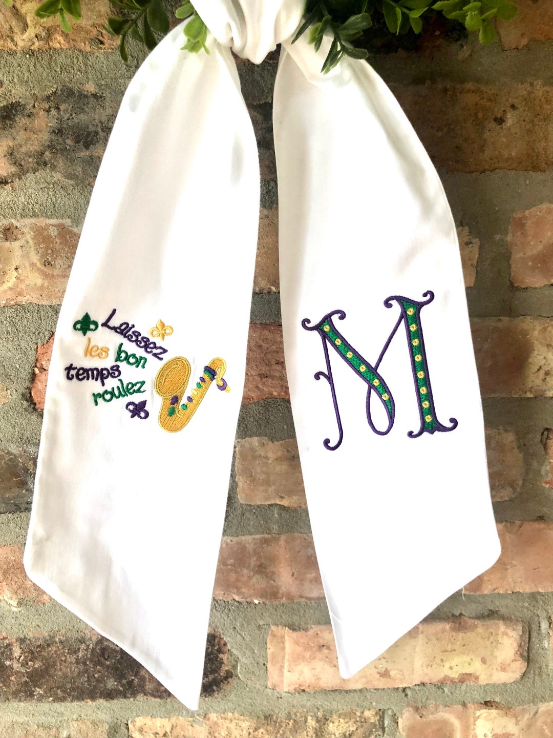 Mardi Gras Wreath Sash With Saxophone and Single Letter Monogram ...