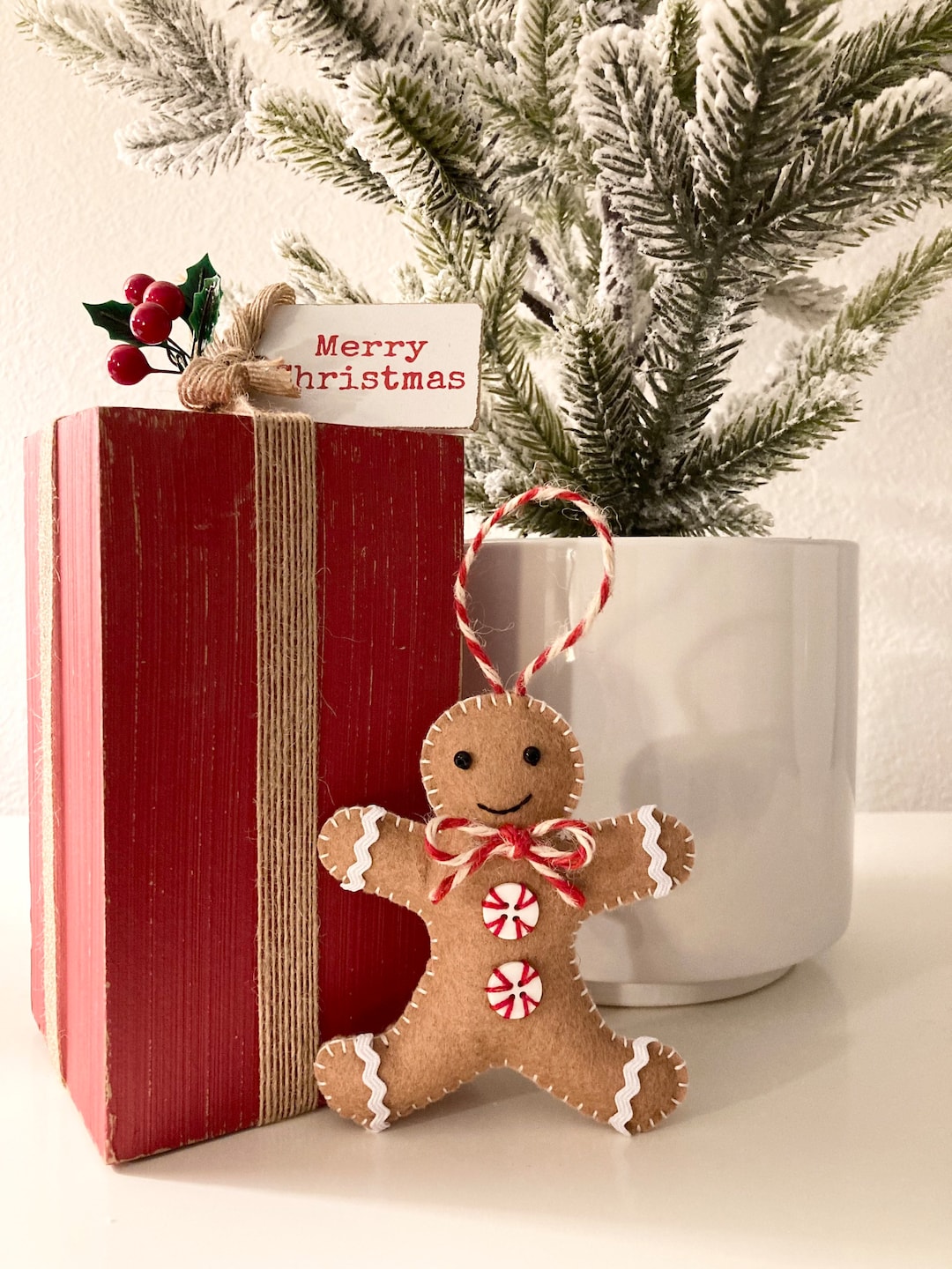 Felt Gingerbread Man Ornament, Peppermint Gingerbread Man, Christmas ...