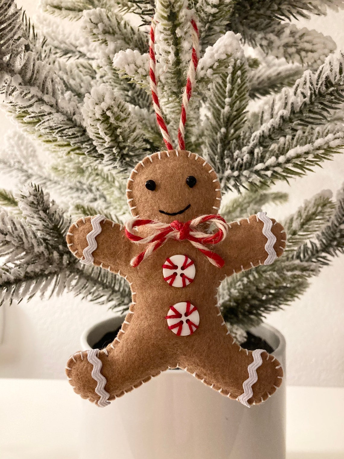 Felt Gingerbread Man Ornament, Peppermint Gingerbread Man, Christmas ...