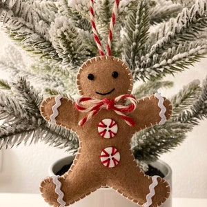Felt Gingerbread Man Ornament, Peppermint Gingerbread Man, Christmas ...