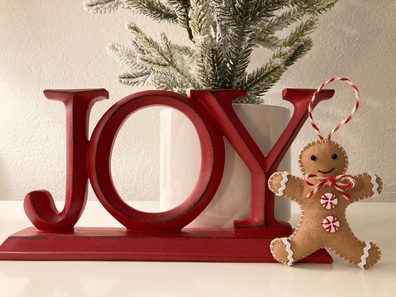 Felt Gingerbread Man Ornament, Peppermint Gingerbread Man, Christmas ...
