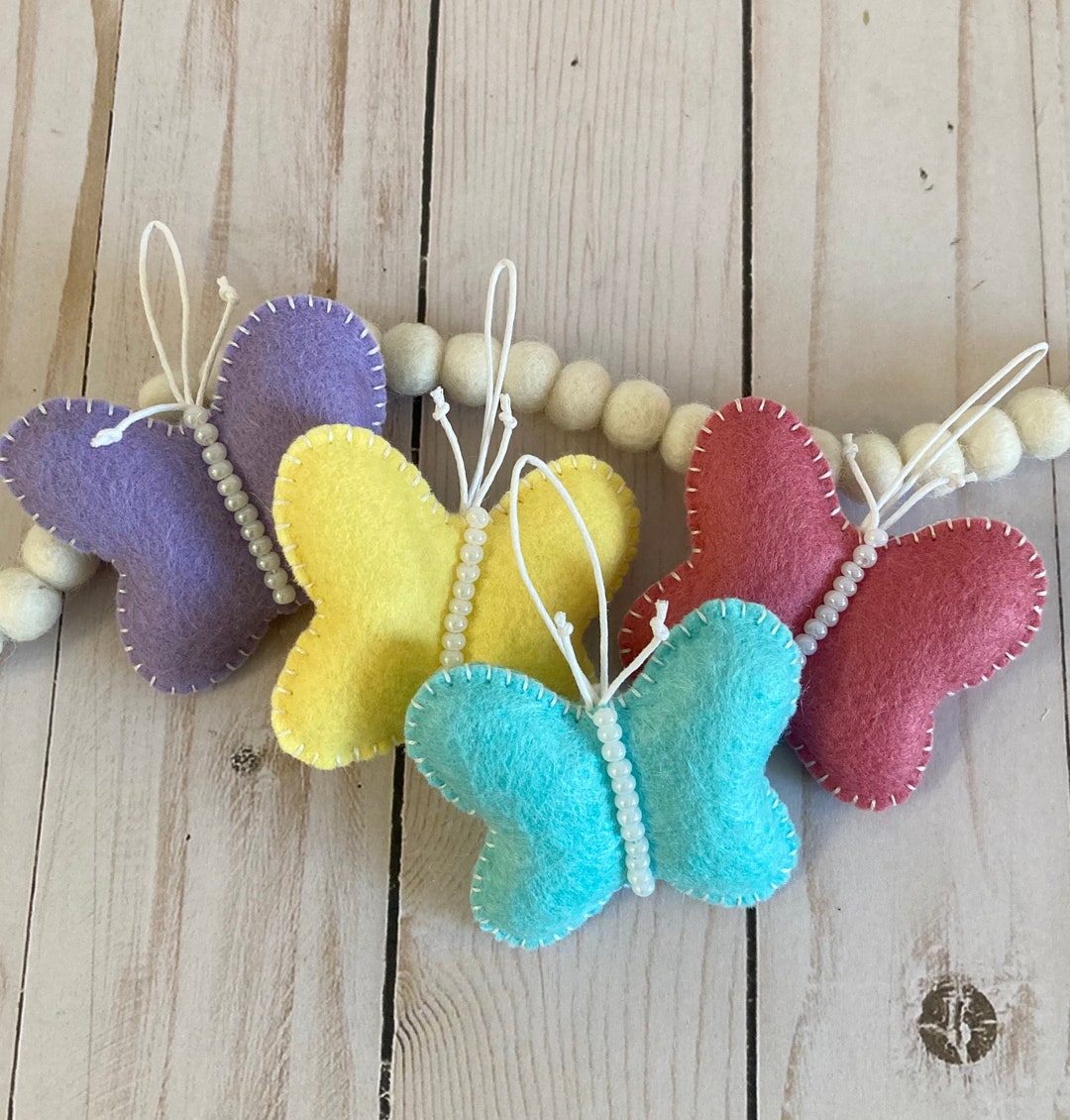 Set of 4 Felt Butterfly Ornaments, Easter Ornaments, Spring Ornaments ...