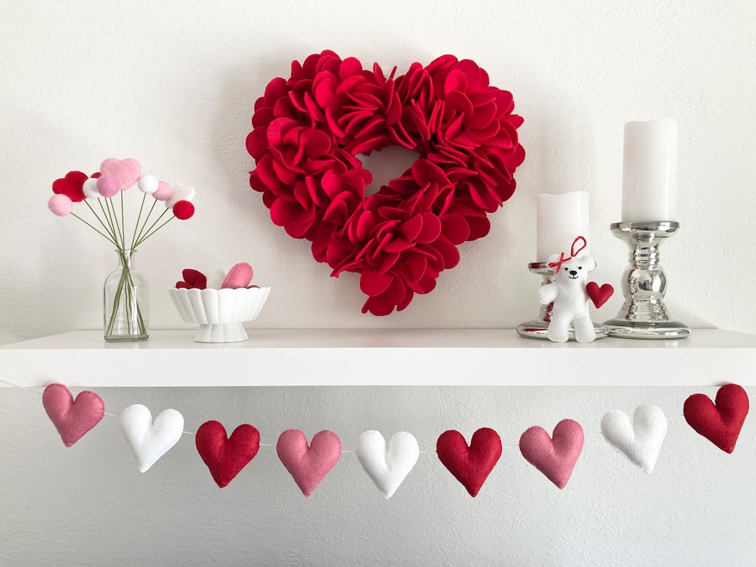 Felt Valentine’s Heart Garland, Heart Garland, Felt Garland, Valentine ...