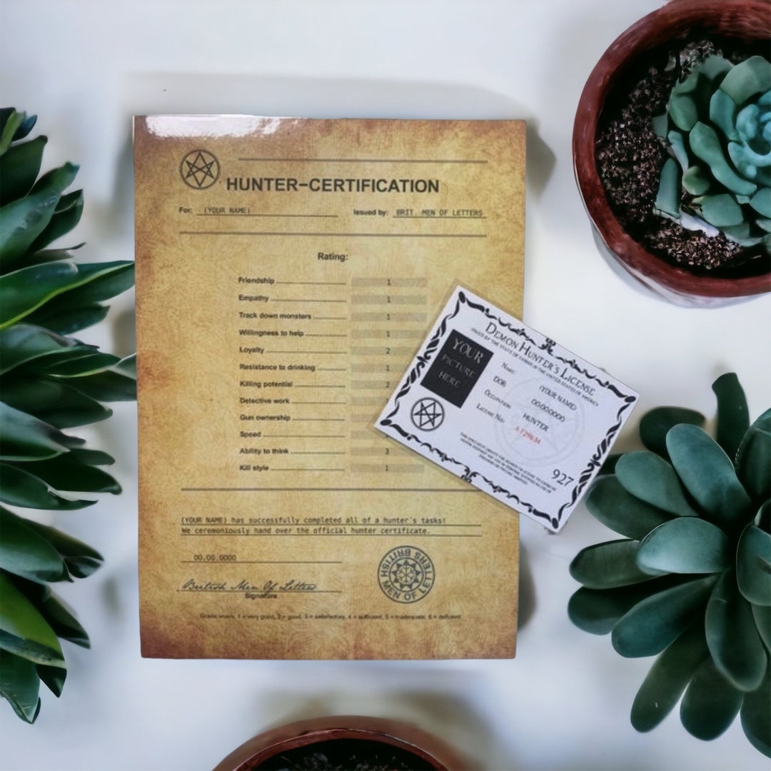 Supernatural Hunter Certificate Hunter License German ENGLISH - Etsy