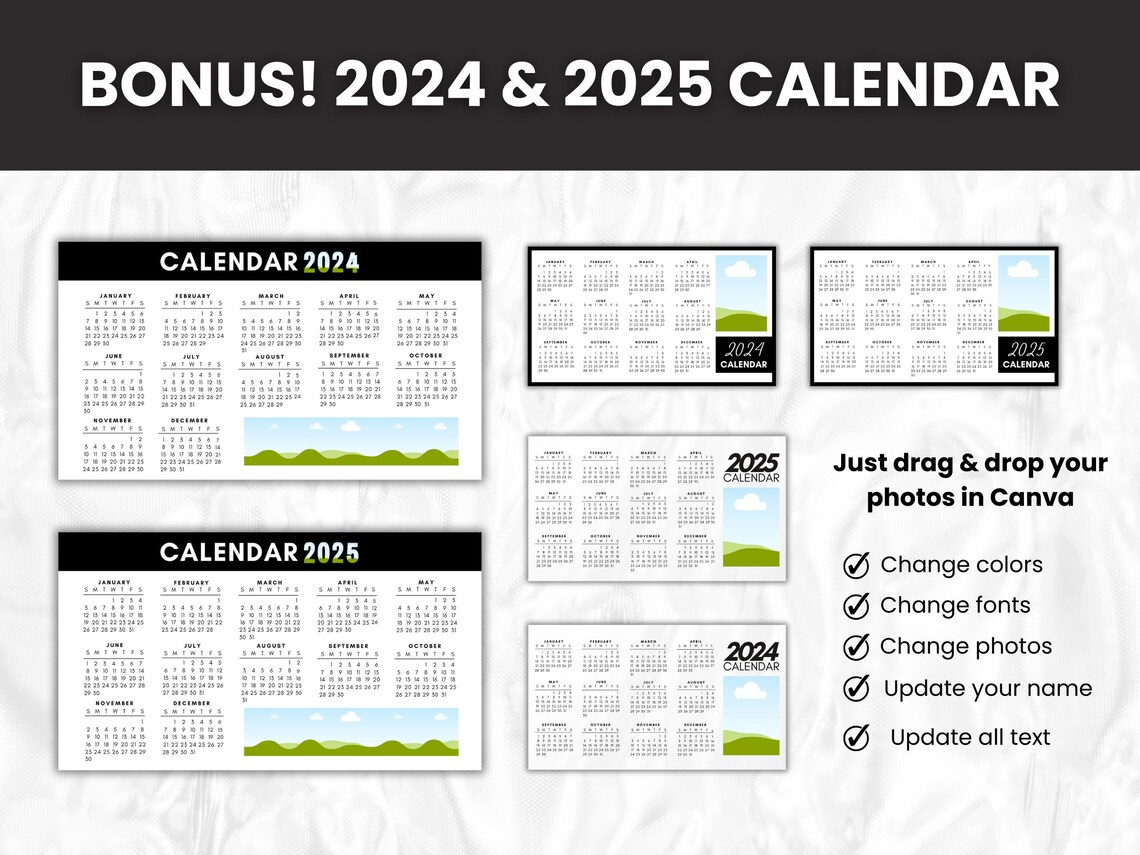 Editable 2024 Calendar Canva Template | Instant Download | Commercial ...
