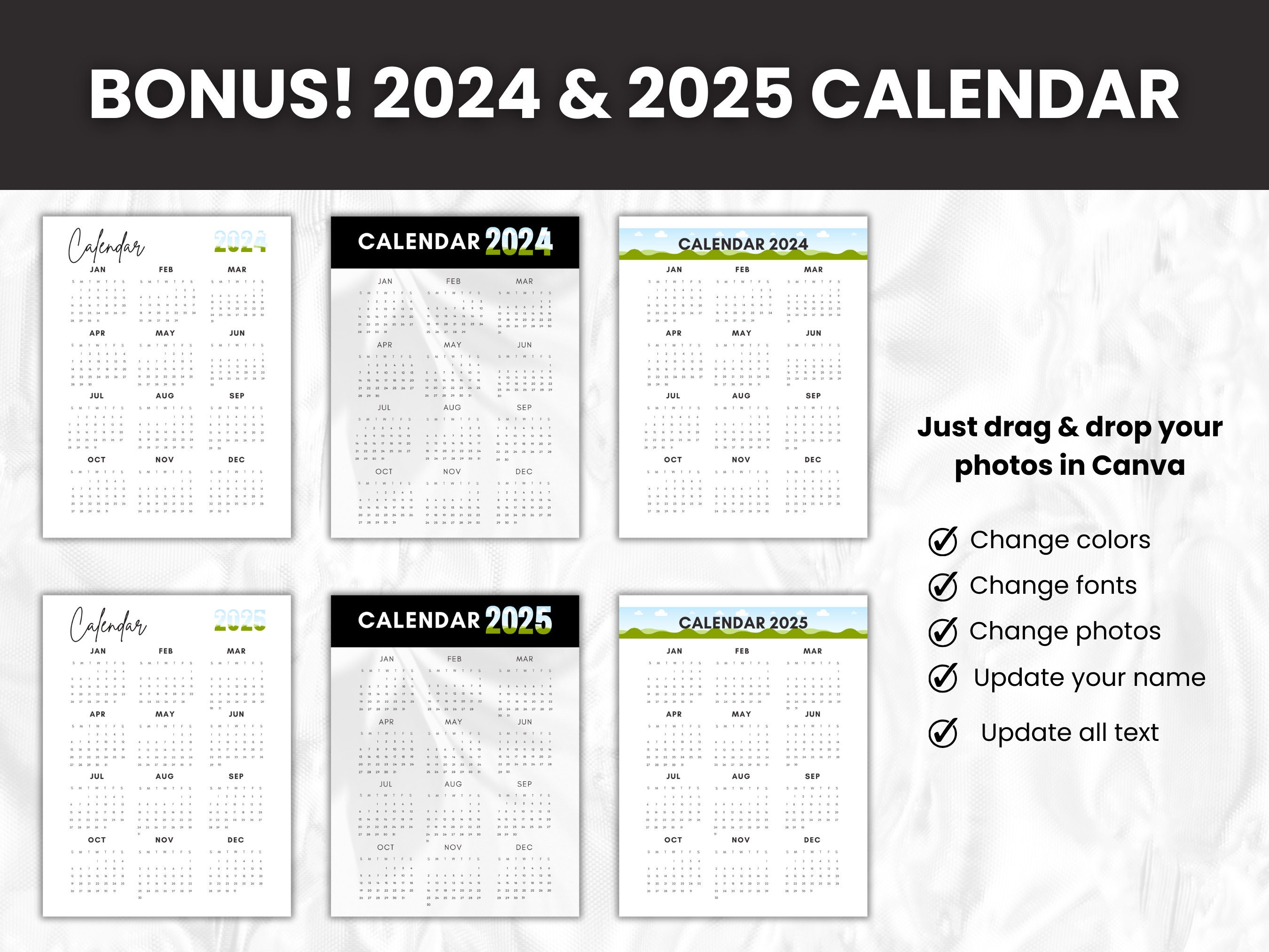 Editable 2024 Calendar Canva Template | Instant Download | Commercial ...