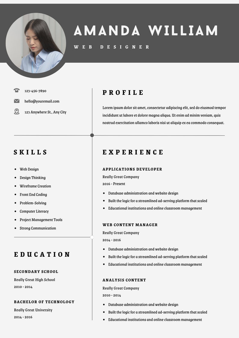 Resume Template for Canva With Cover Letter Professional CV Template ...