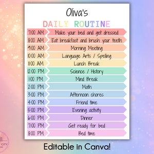 Kids Daily Schedule Template Printable Homeschool Daily Routine Kids ...