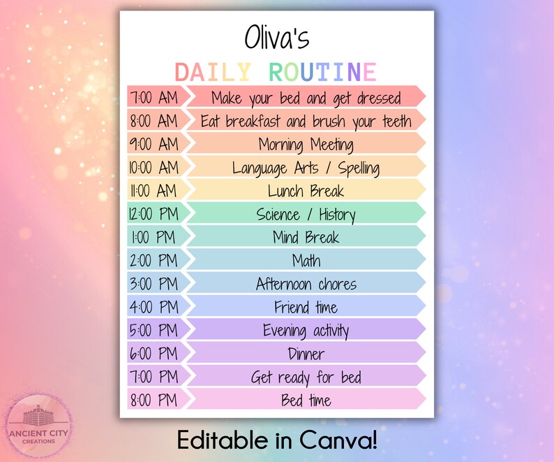 Kids Daily Schedule Template Printable Homeschool Daily Routine Kids ...